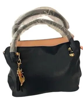 Bags | Navy Blue Pink Womens Leather Tote With Crossbody Strap Nwot ...